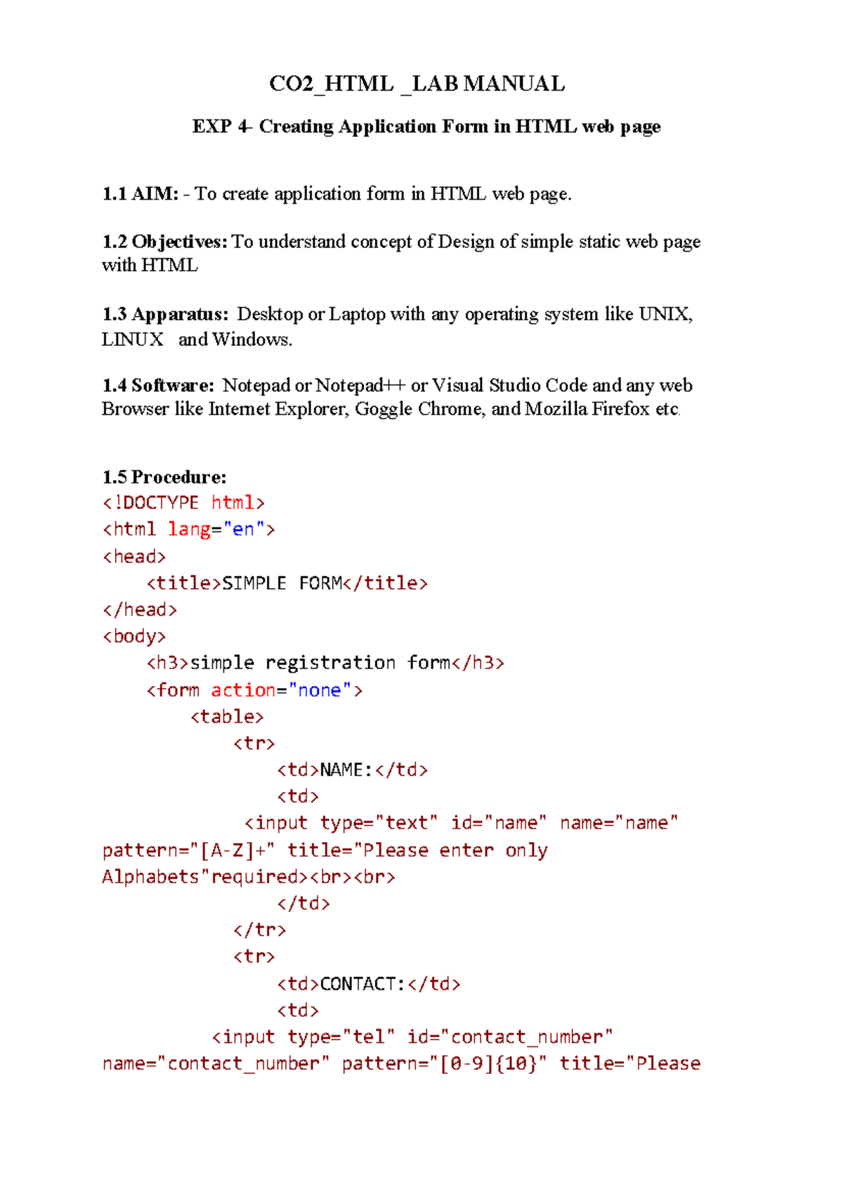 Sai Exp 5 Application form - CO2_HTML _LAB MANUAL EXP 4- Creating ...