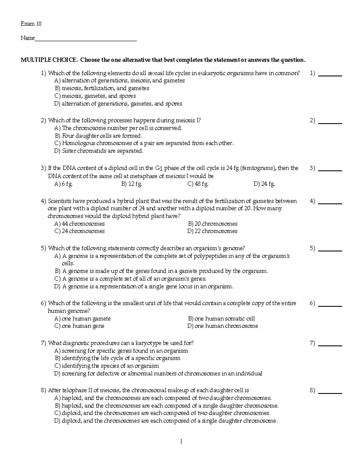 AP Biology Exam 10 - Classroom Assignments and Answer Key - Studocu