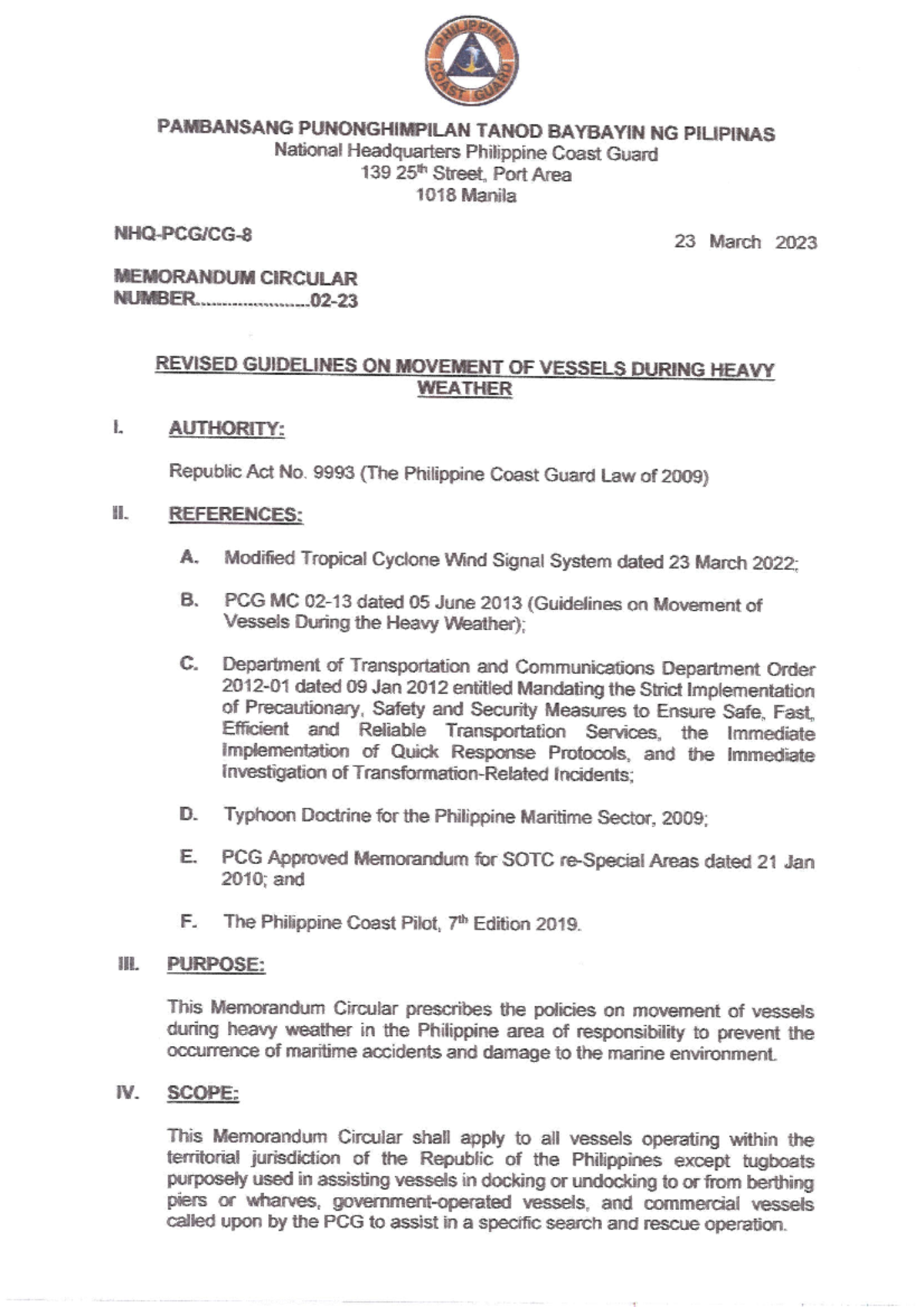 Revised Guidelines on Vessel Movement During Heavy Weather (0223) - Studocu