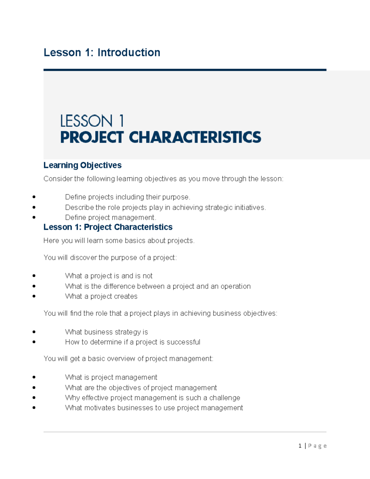 Project management TextBook - Lesson 1: Introduction Learning ...