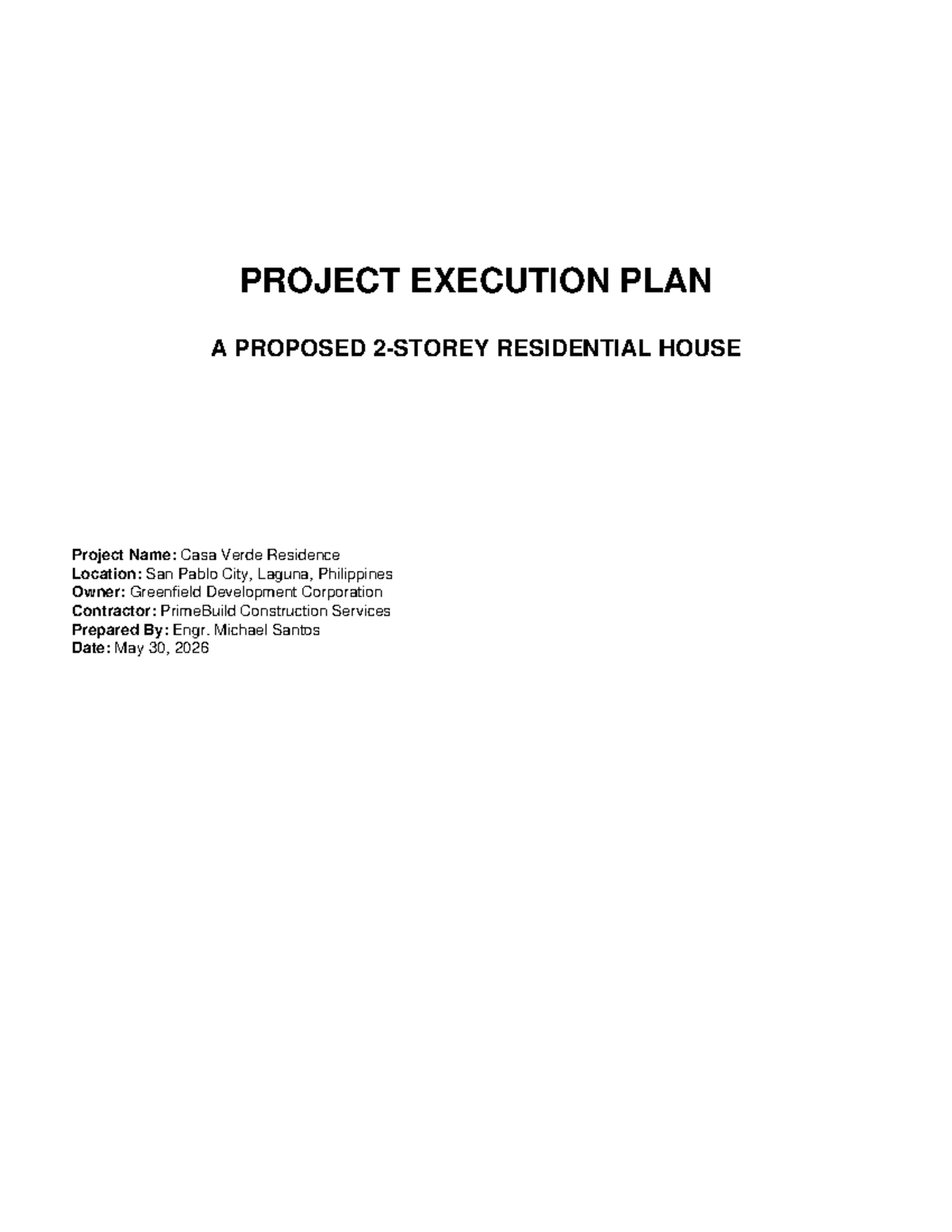 Casa Verde Residence Project Execution Plan: Comprehensive Overview ...