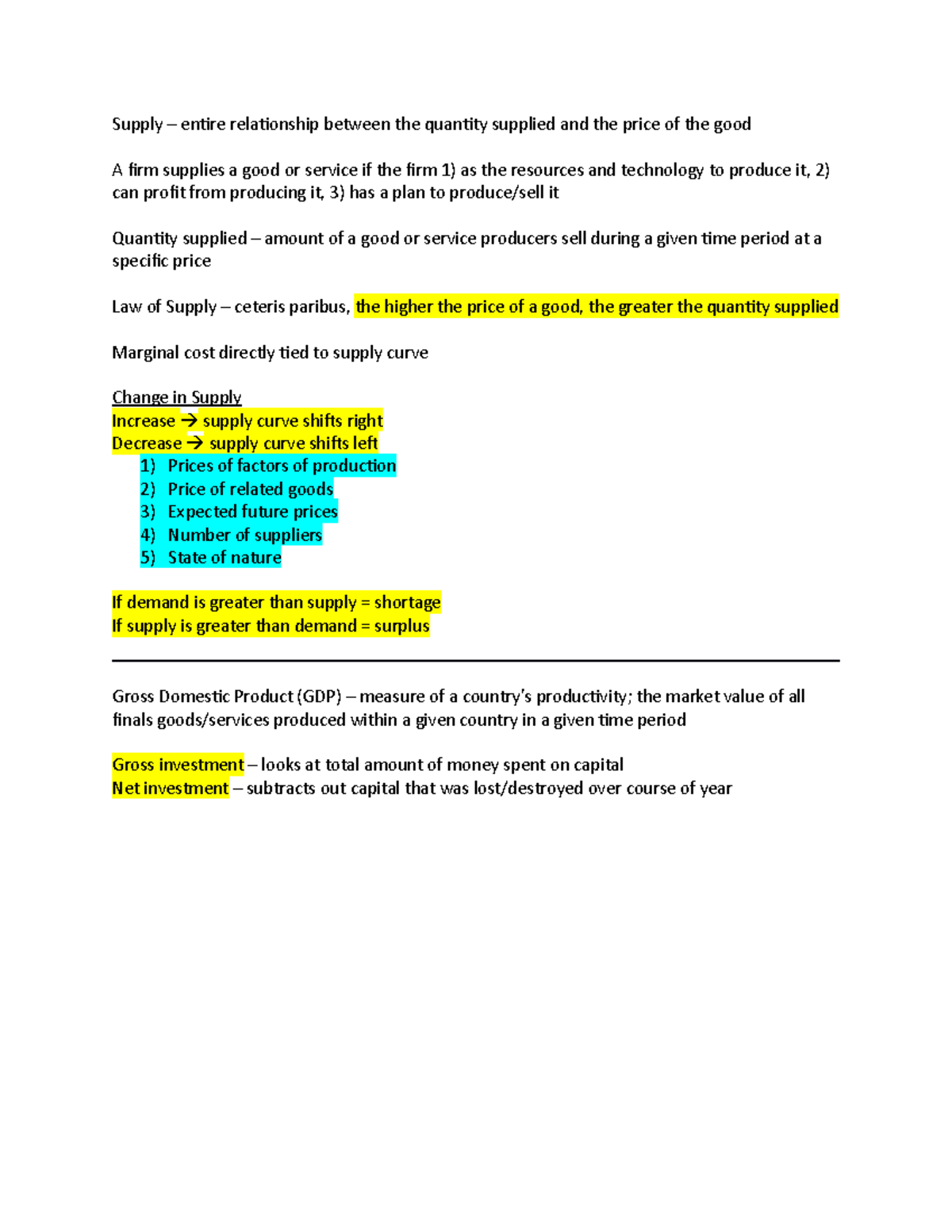 Lecture 4 Notes - Supply entire relationship between the quantity ...