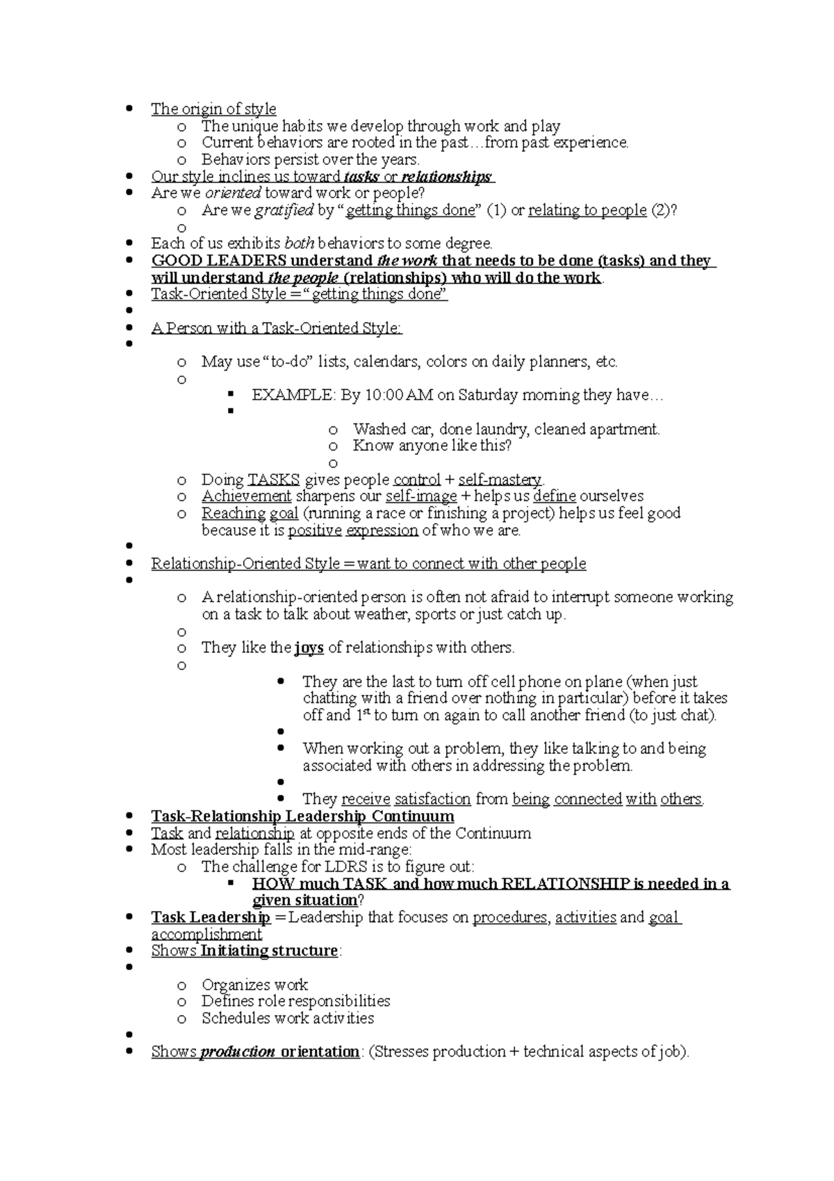 LDR 301 - Chapter 4 Notes: Task vs. Relationship Leadership Dynamics ...