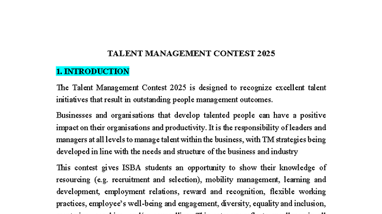 ISBA Talent Management Contest 2025: Overview & Regulations - Studocu
