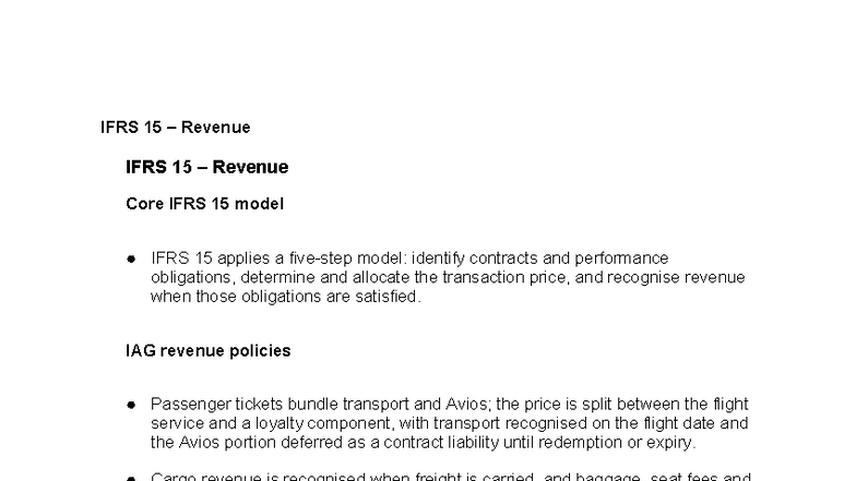 IFRS 15 Revenue Model Analysis and IAG Revenue Policies - Studocu