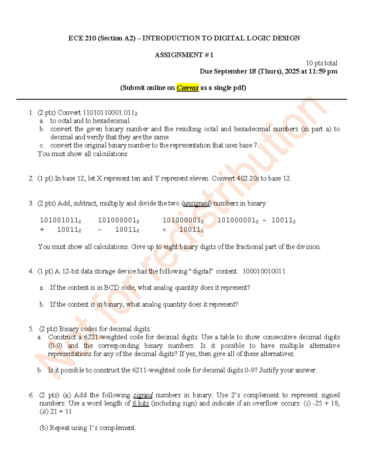 ECE 210 (Section A2) Digital Logic Design Assignment 1 Guide - Studocu