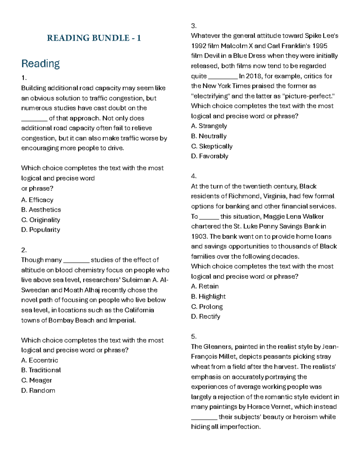 Reading Bundle 1: Logical Completion Exercises and Analysis - Studocu