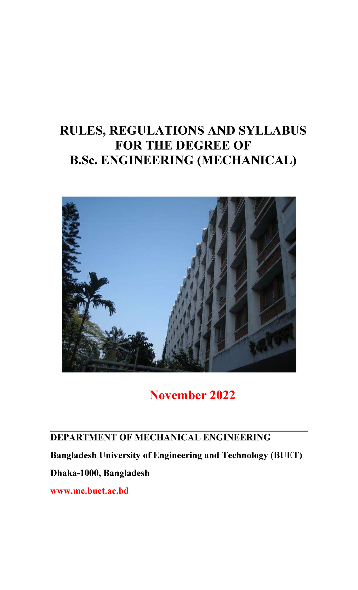 B.Sc. Engineering (Mechanical) Rules & Syllabus - Nov 2022 Edition ...
