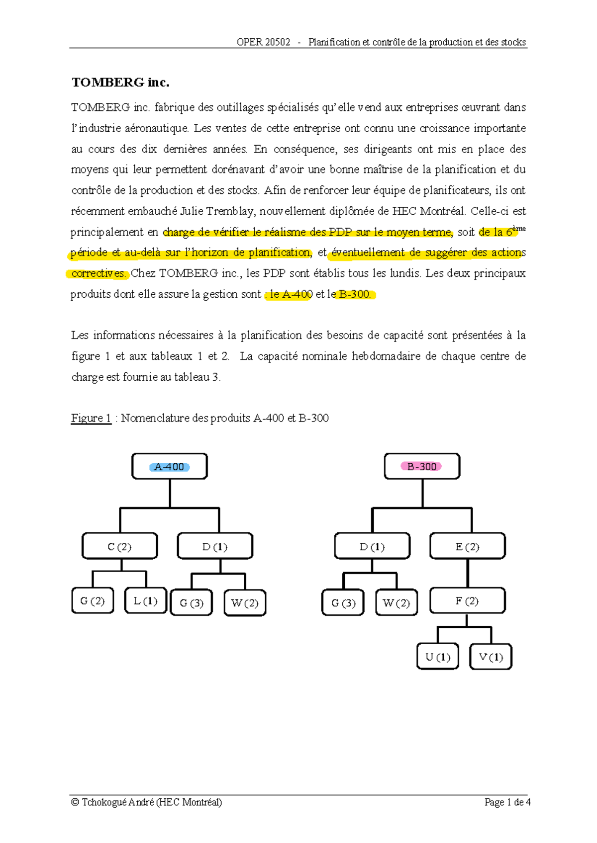 Oper 20502 Planification et contrôle de la production chez Tomberg inc ...