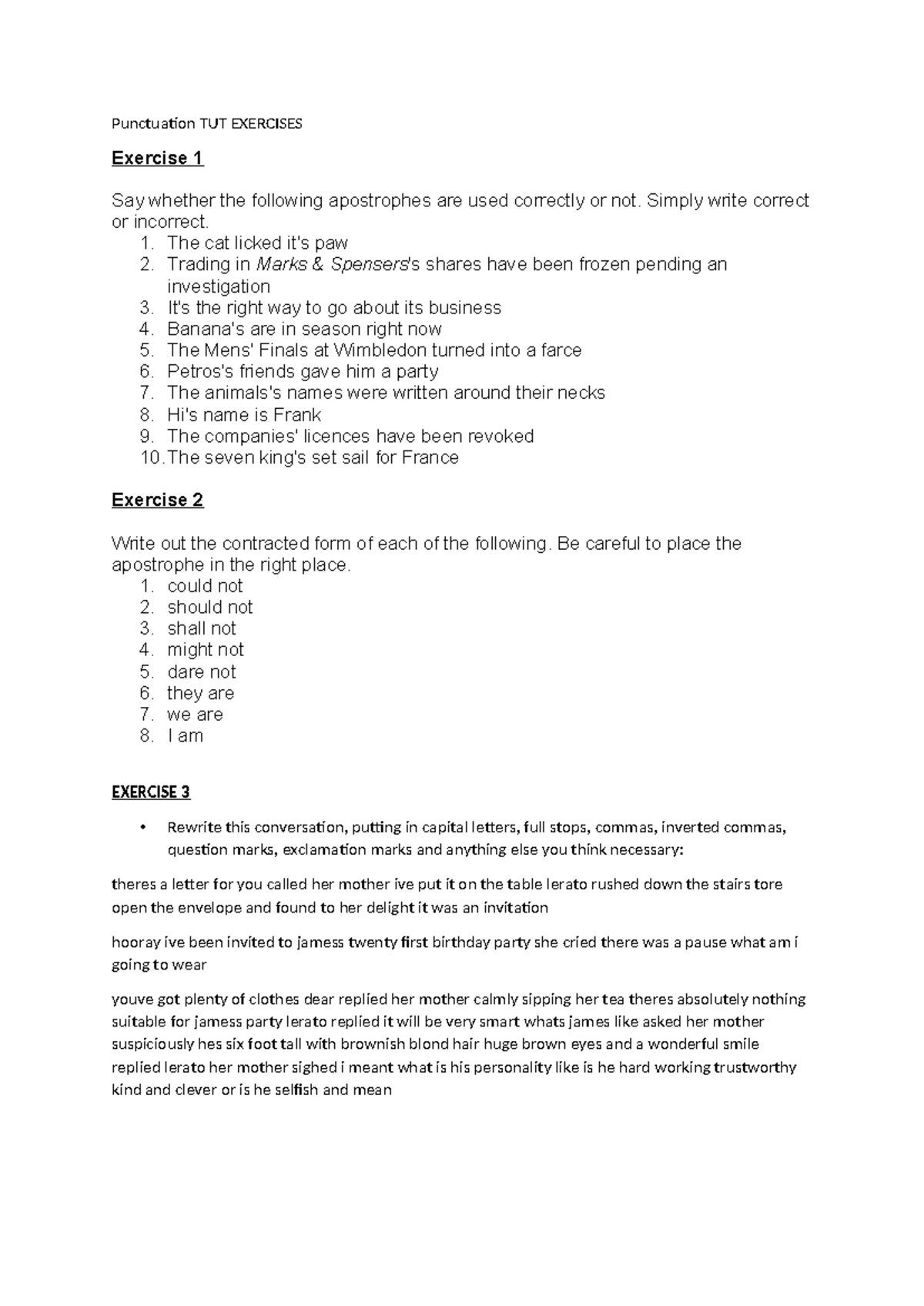 Punctuation TUT EXERCISES: Correct Usage and Rewriting Practice - Studocu