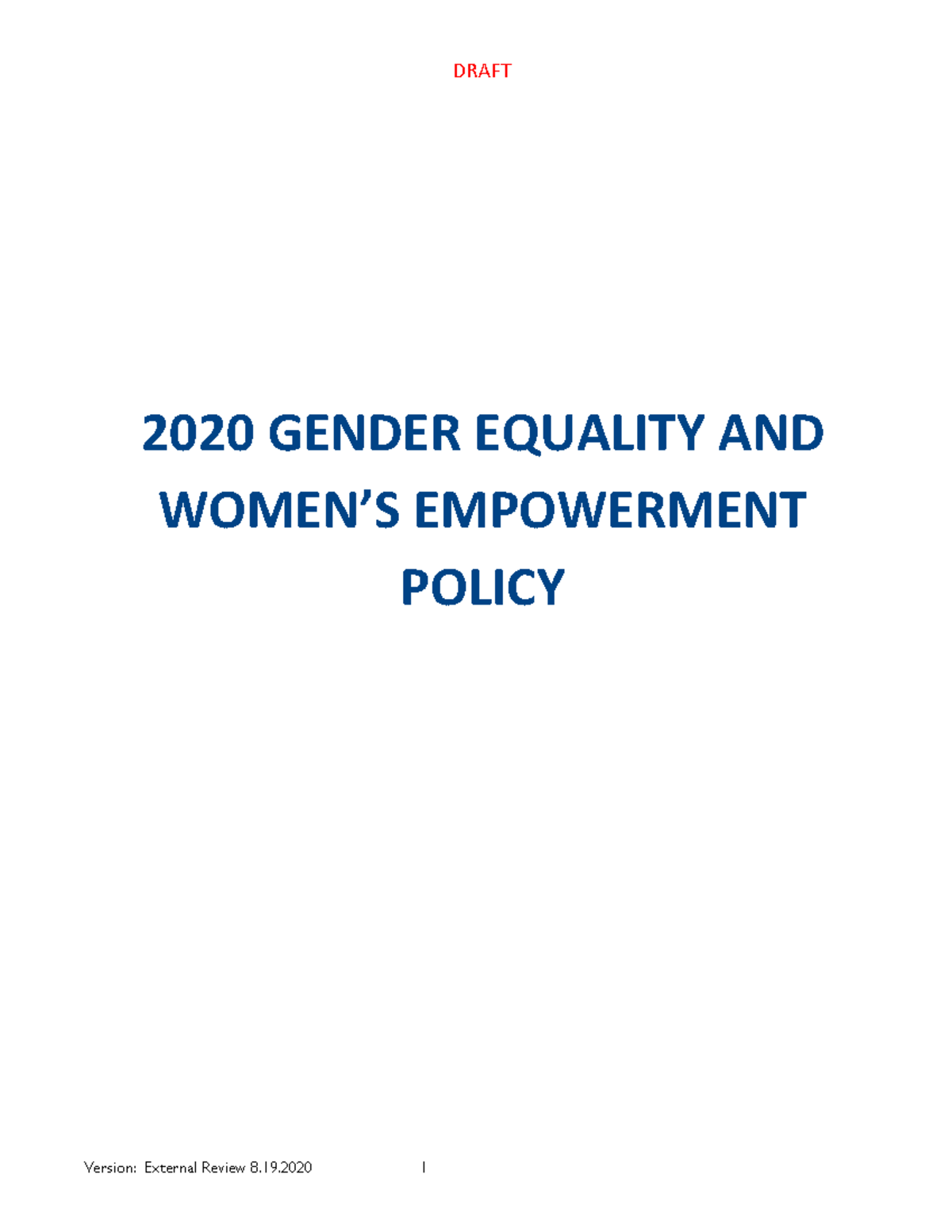 Draft USAID 2020 Gender Equality & Women's Empowerment Policy Review ...