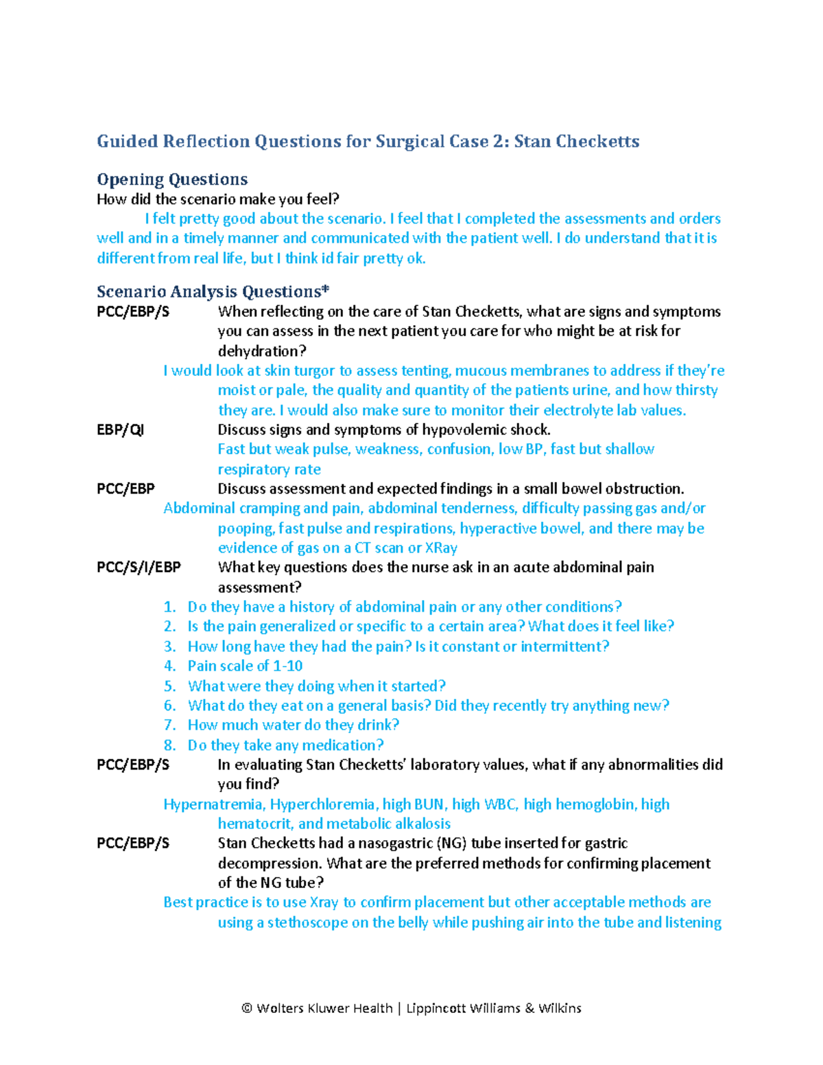 Surgical Case 2 Reflection: Assessing Stan Checketts' Care - Studocu