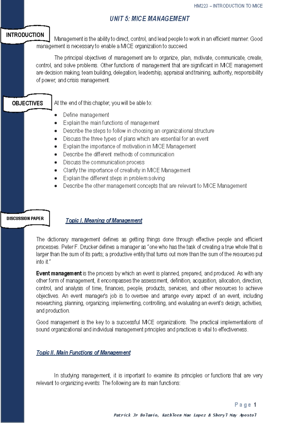 Module 1 - MICE - Lecture notes 1 - UNIT 1: Introduction to MICE P a g ...
