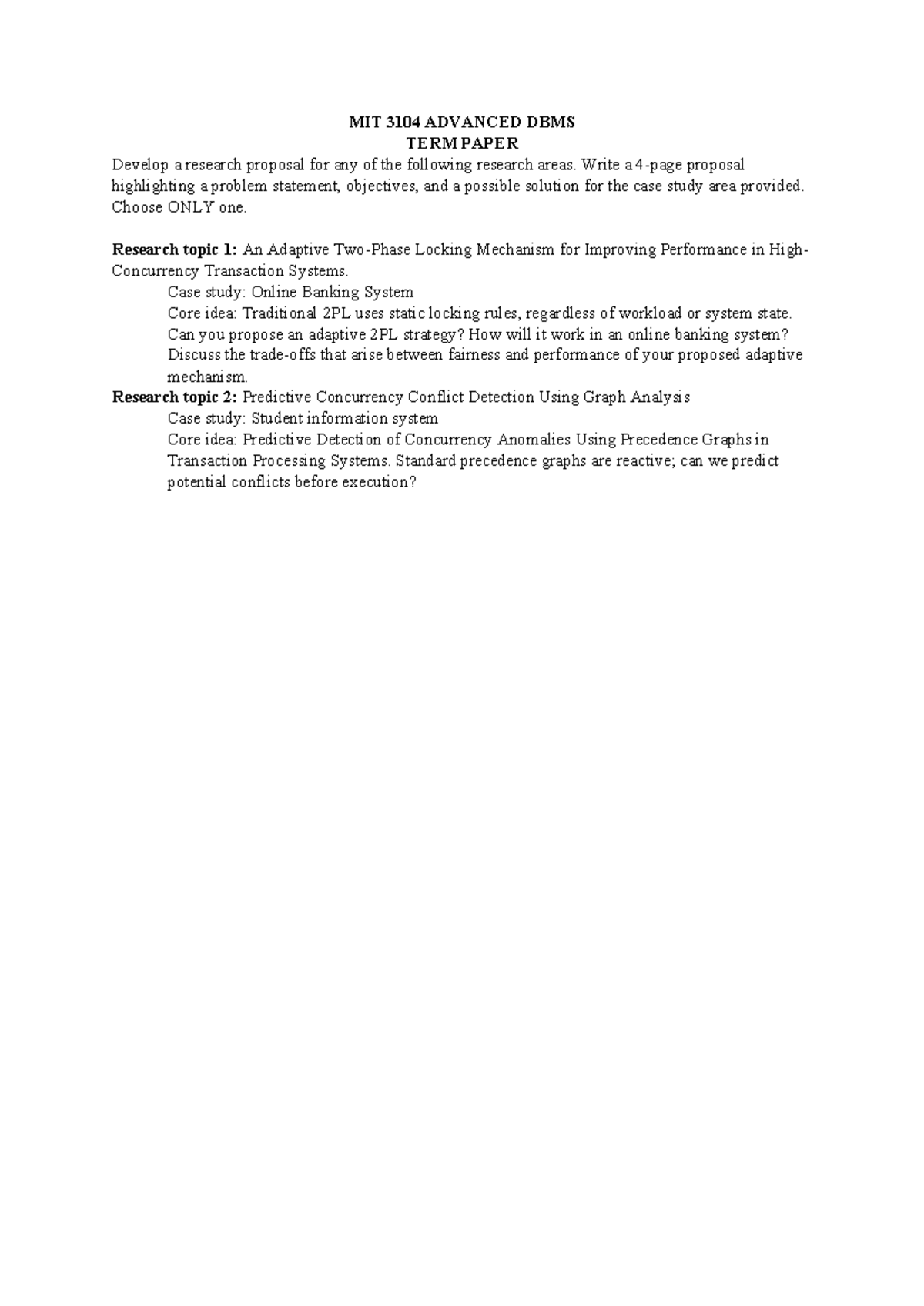 MIT 3104 ADVANCED DBMS TERM PAPER: Research Proposal on Adaptive ...