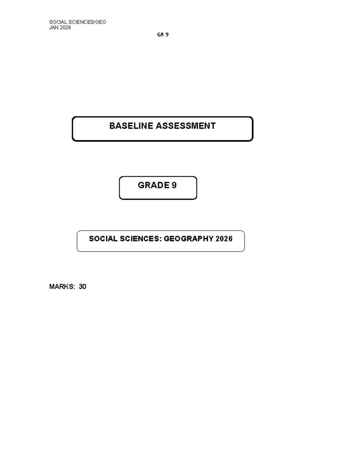 2026 GR 9 Baseline Assessment: Social Sciences Geography - Studocu
