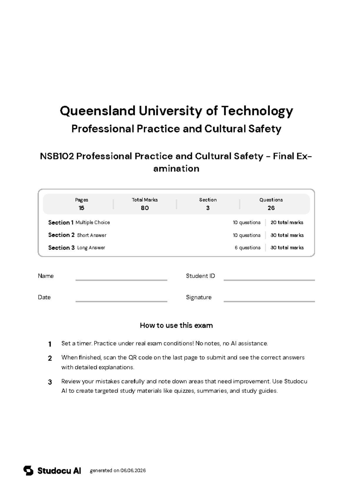 NSB102 Professional Practice and Cultural Safety - Final Exam - Studocu