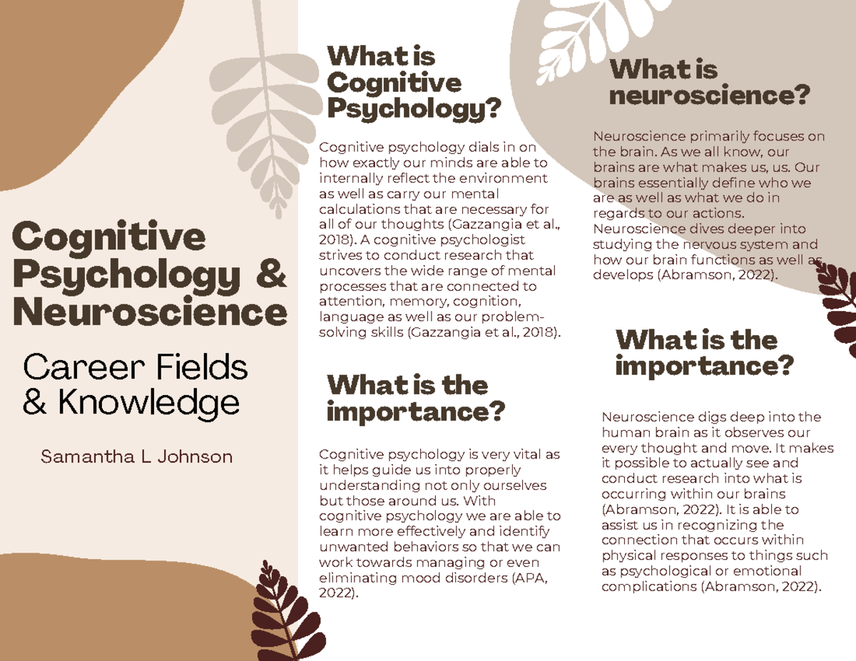 Cognitive Psychology & Neuroscience Careers - PSY-402 Guide - Studocu