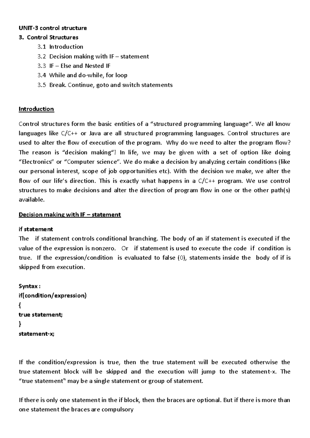 605056956 UNIT 3: Control Structures and Decision Making in Programming ...
