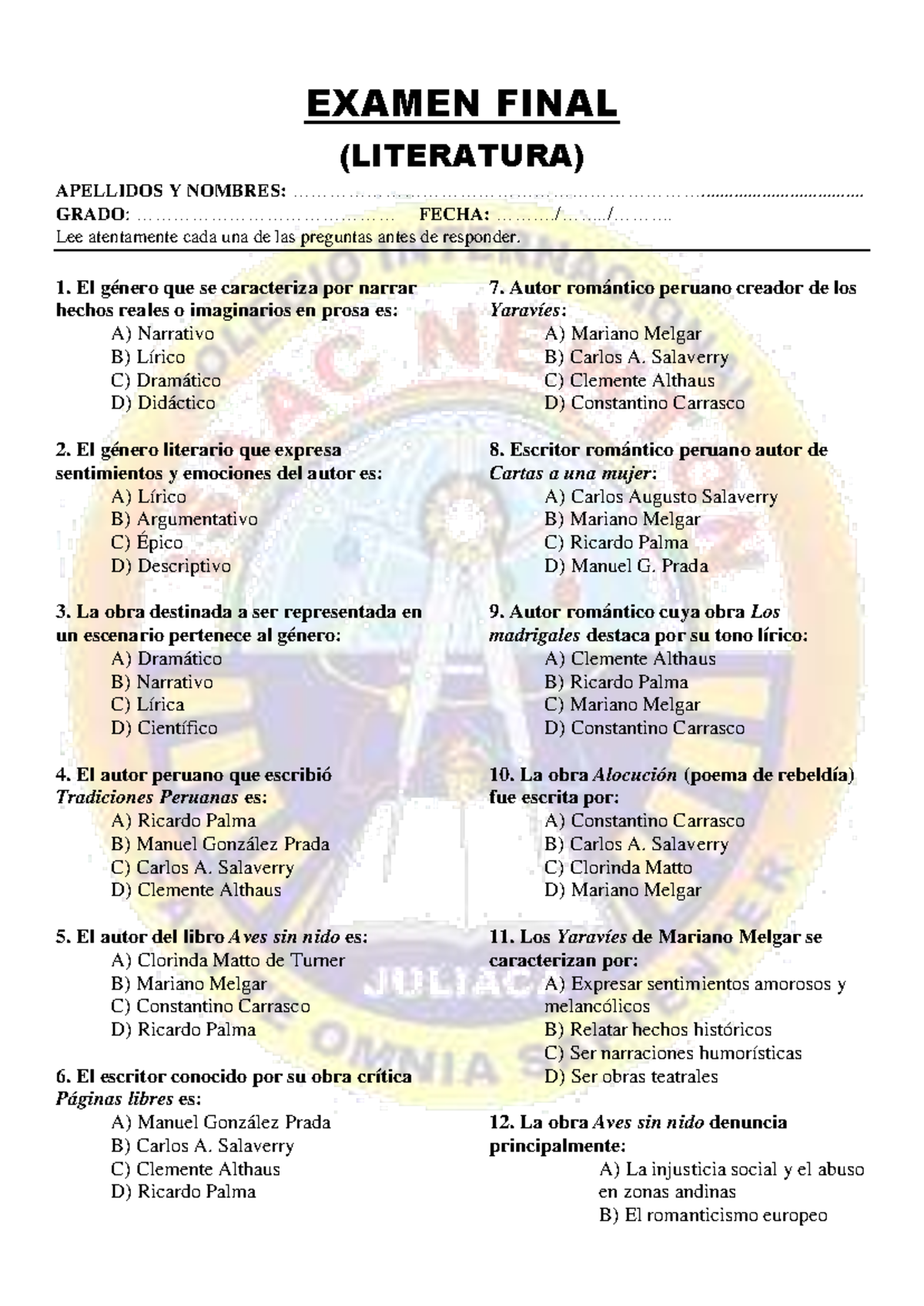 EXAMEN FINAL (LIT. Y RELIGIÓN) - Isaac Newton - Studocu