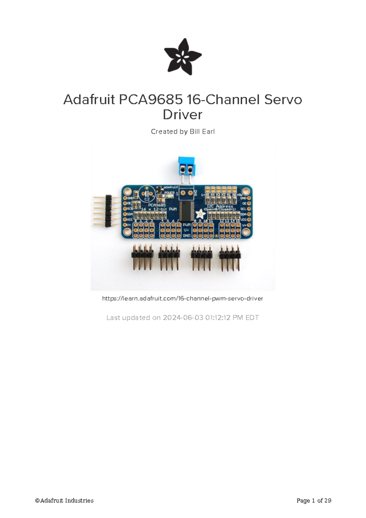Adafruit PCA9685 16-Channel PWM Servo Driver Guide - Studocu