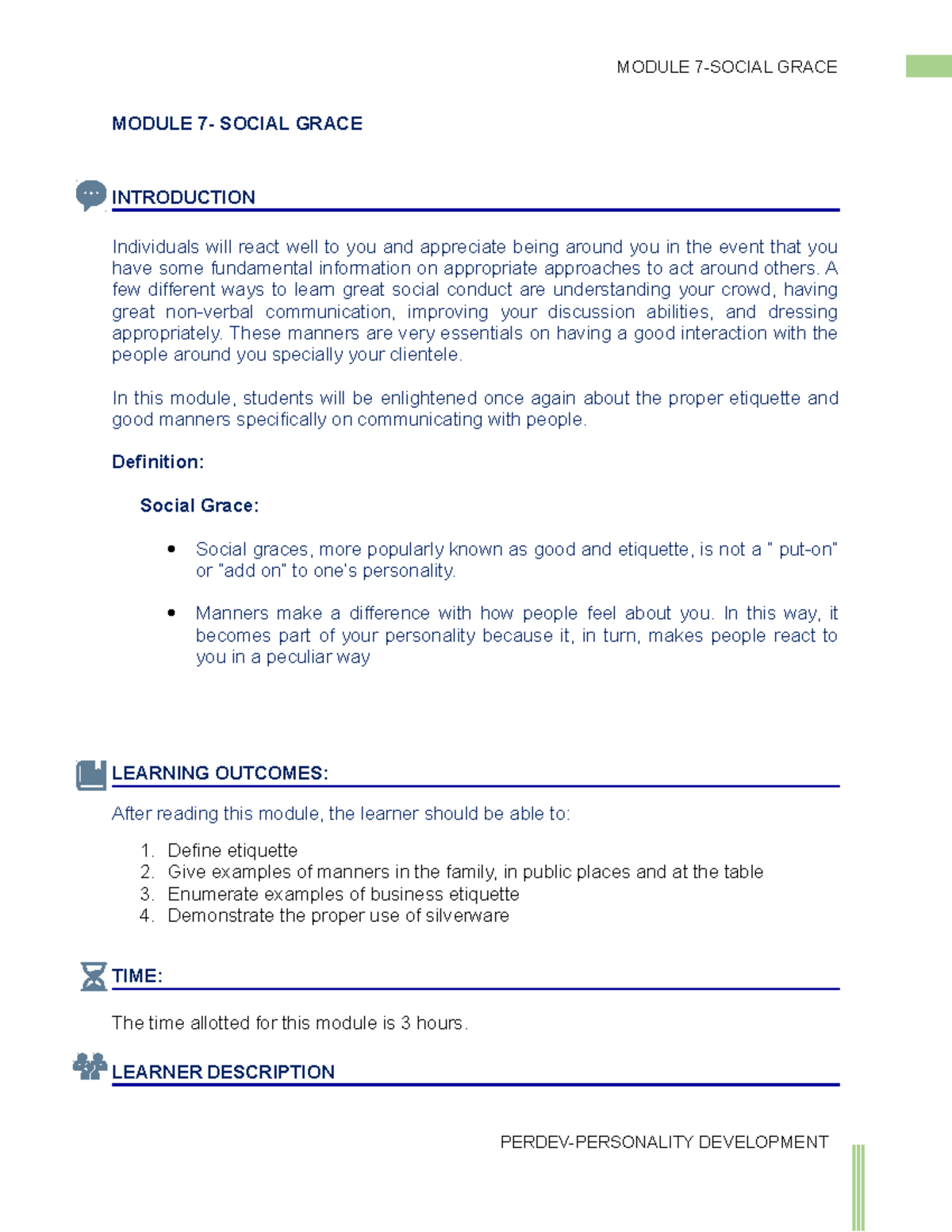 Module 7- Social Grace - MODULE 7- SOCIAL GRACE INTRODUCTION ...