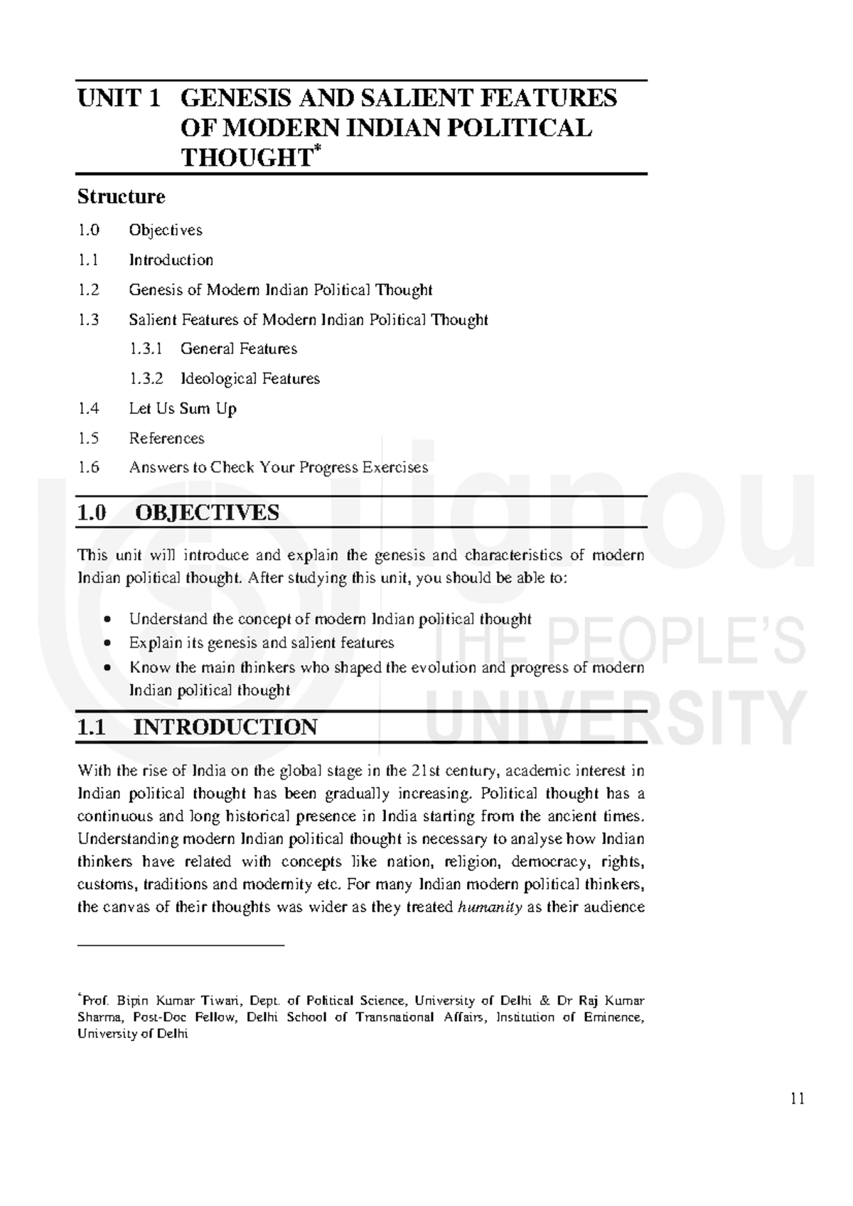 Unit 1: Genesis and Key Features of Modern Indian Political Thought ...