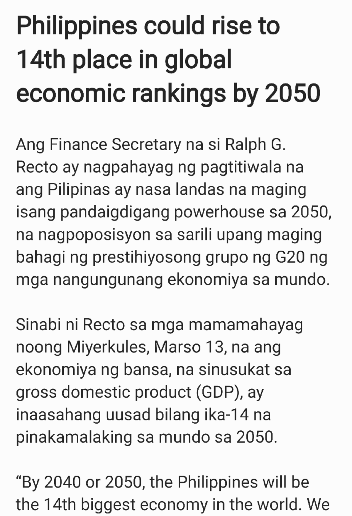 Philippines' Economic Growth: 14th Place by 2050 - News Report Q4 - Studocu