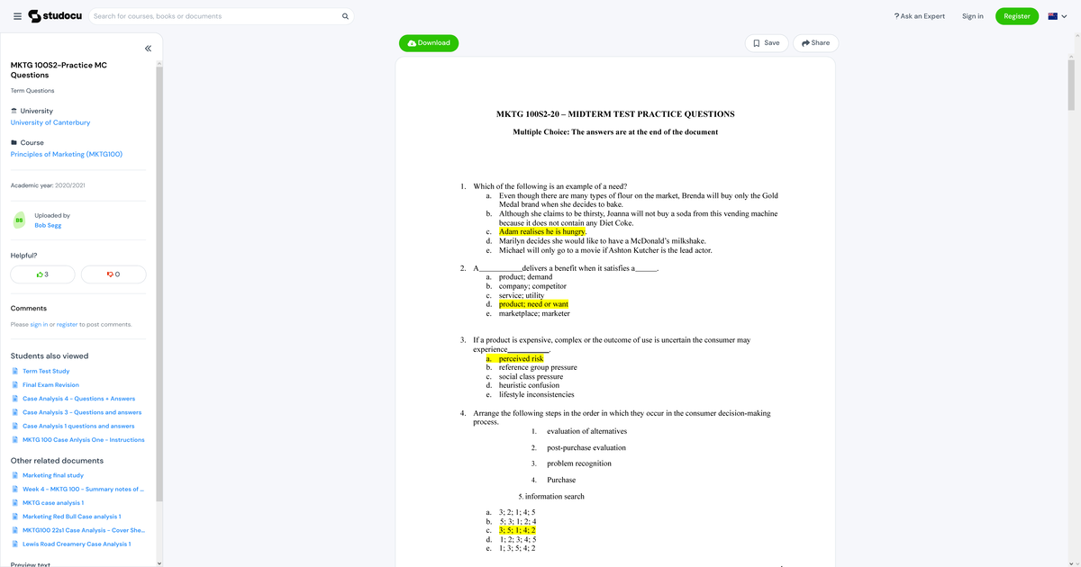 MKTG 100S2-Practice MC Questions - 1 MKTG 100S2-20 – Midterm TEST ...