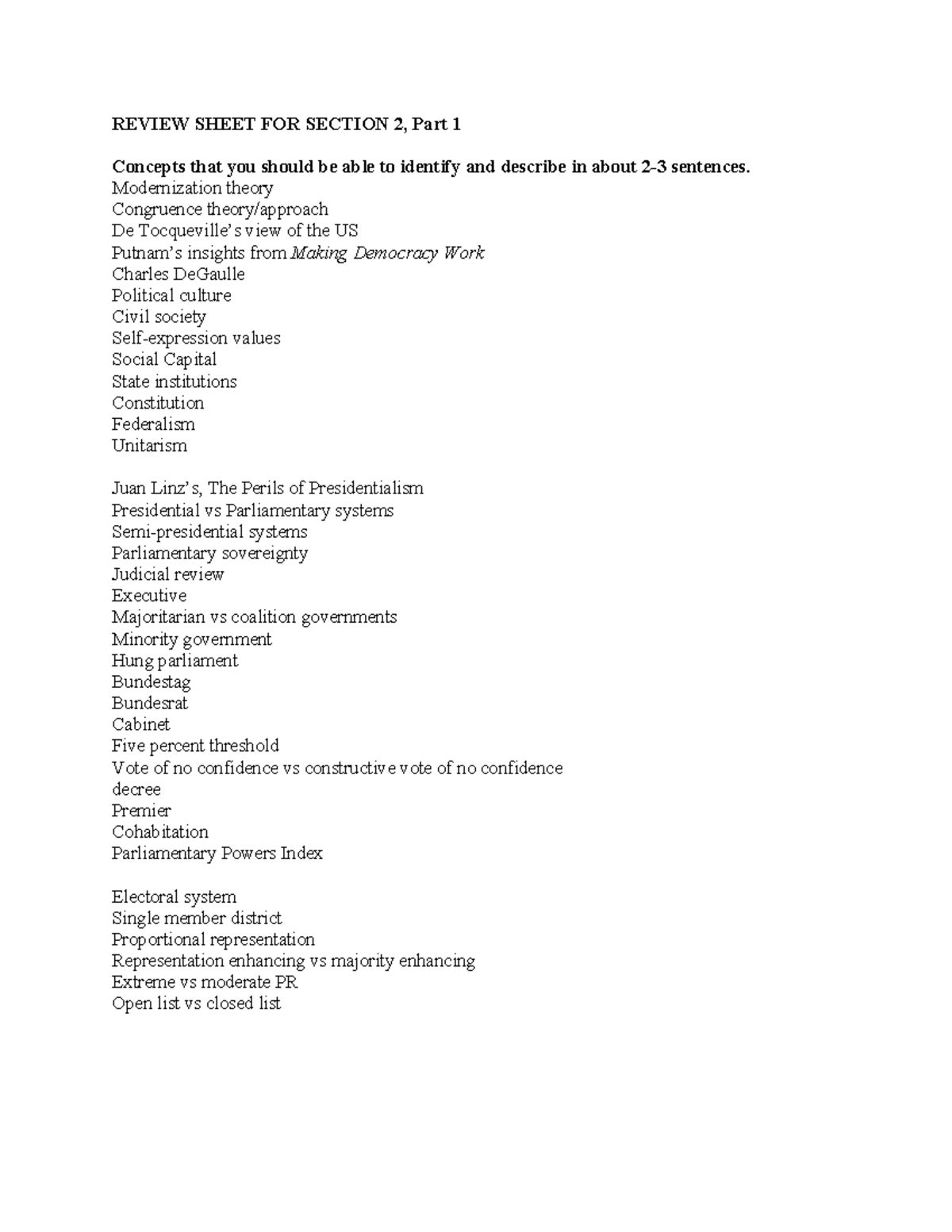Review Sheet for POLS 101: Comparative Politics Concepts - Studocu