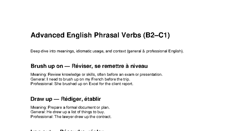 Advanced English Phrasal Verbs: Deep Dive into Meanings & Usage - Studocu