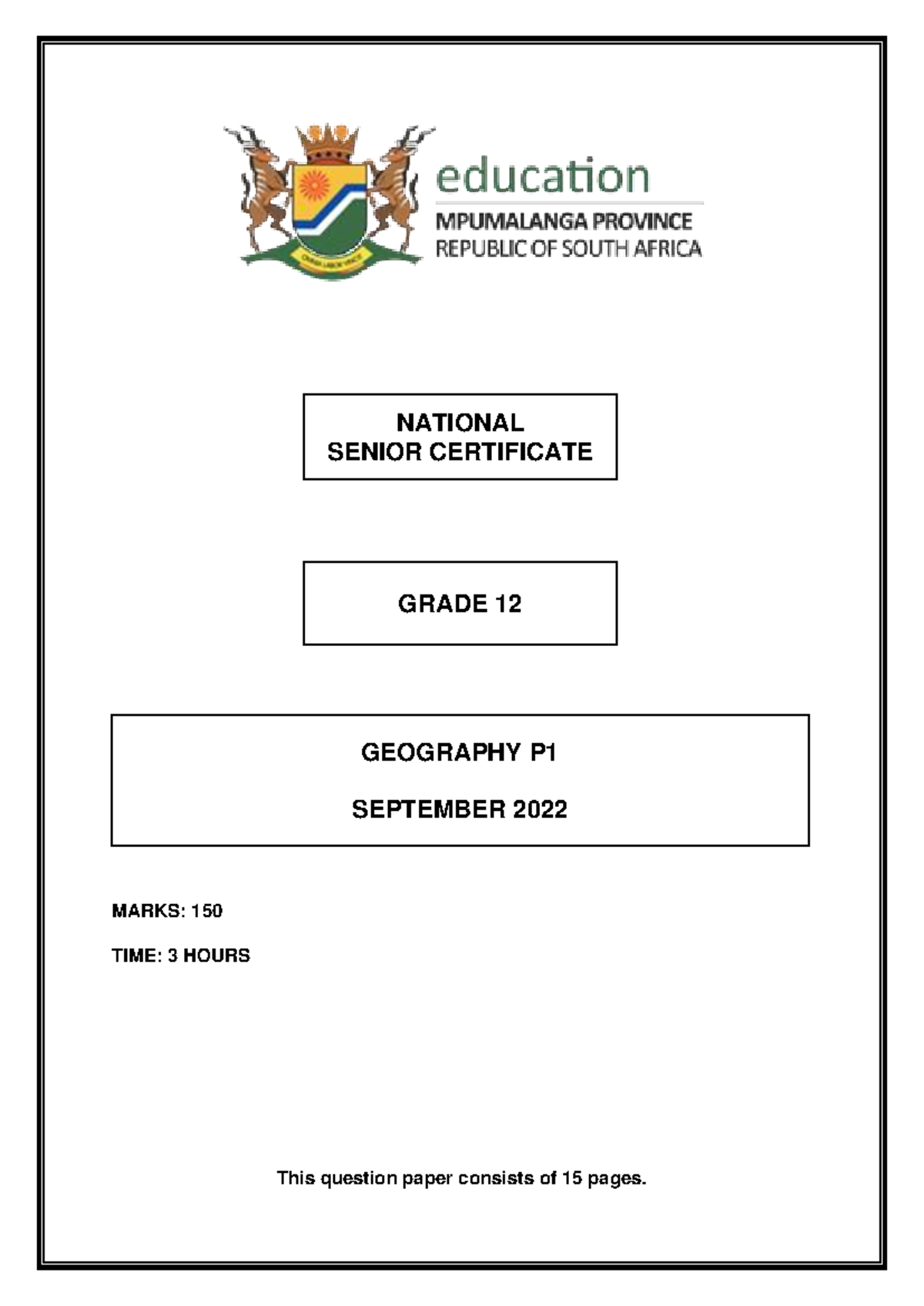 MPU Geography P1 September 2022 Exam Question Paper ENG - Studocu
