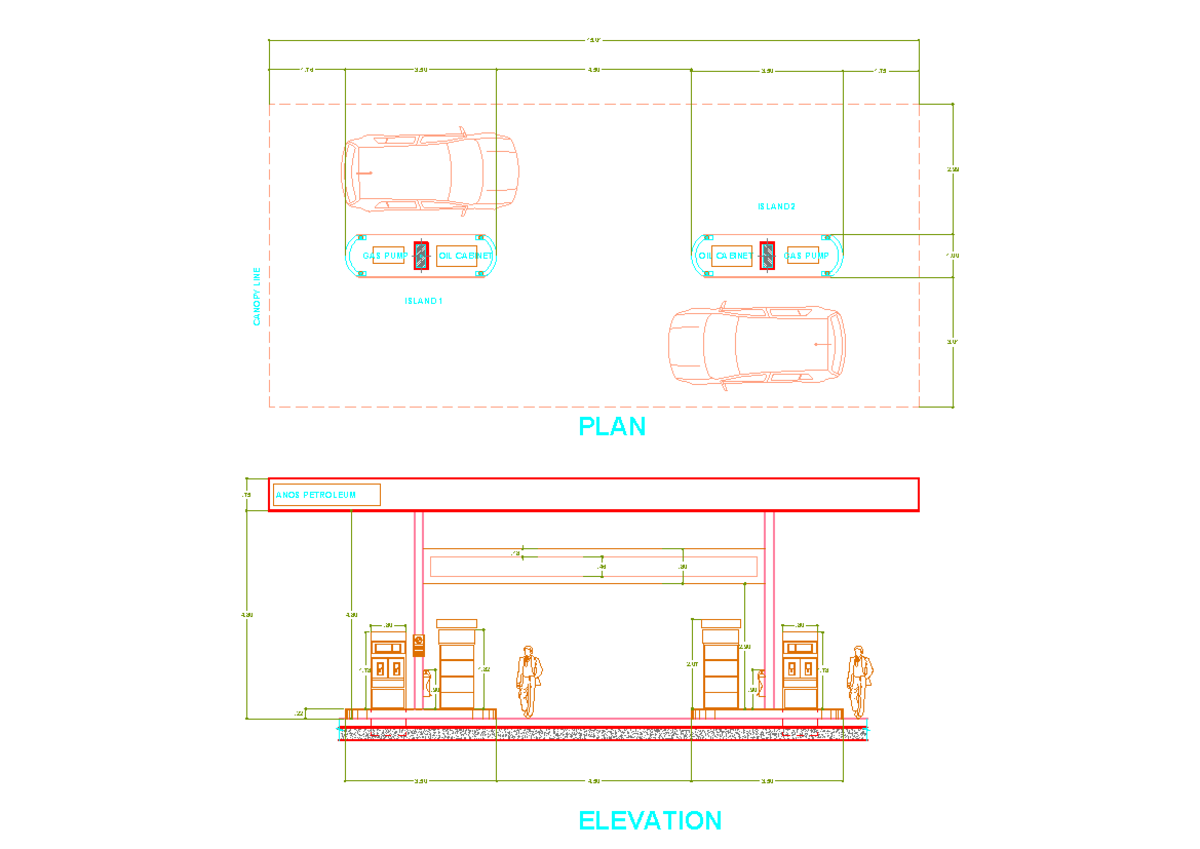 Sample GAS Station PLAN - OIL CABINET CANOPY LINE OIL CABINET ELEVATION ...