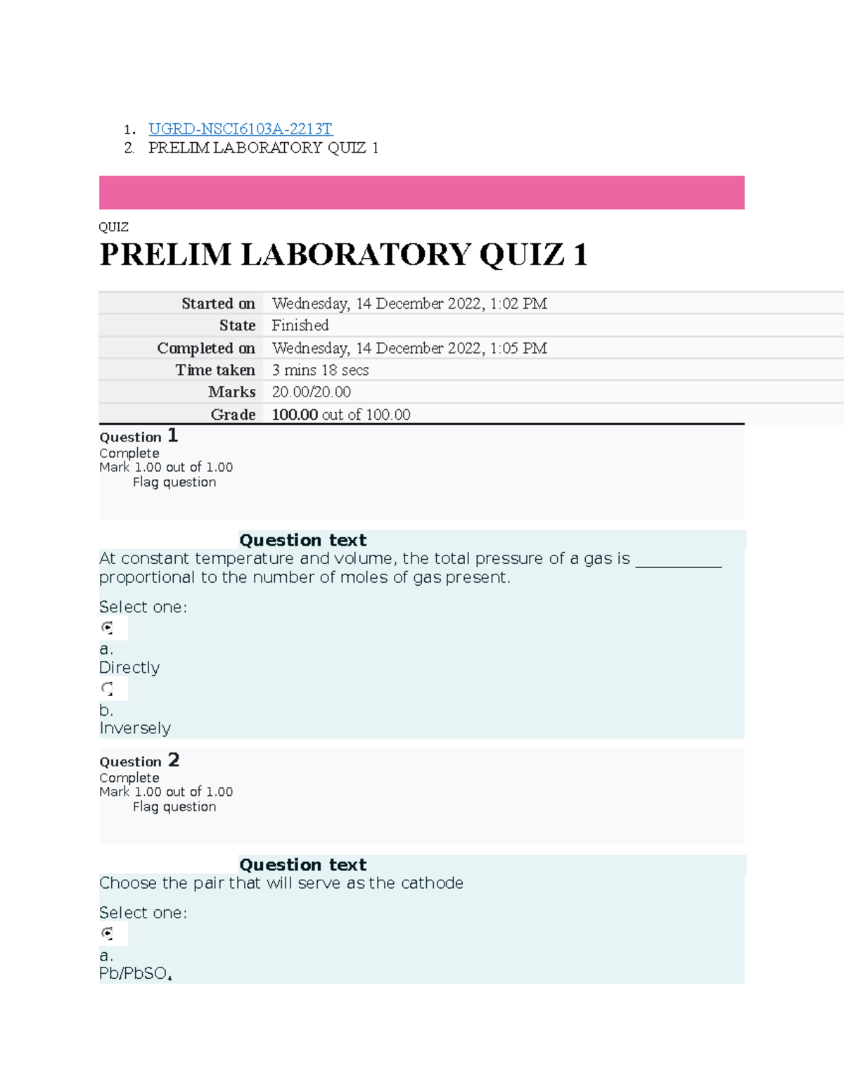 Prelim Lab Quiz 1 - UGRD-NSCI6103A-2213T - Studocu