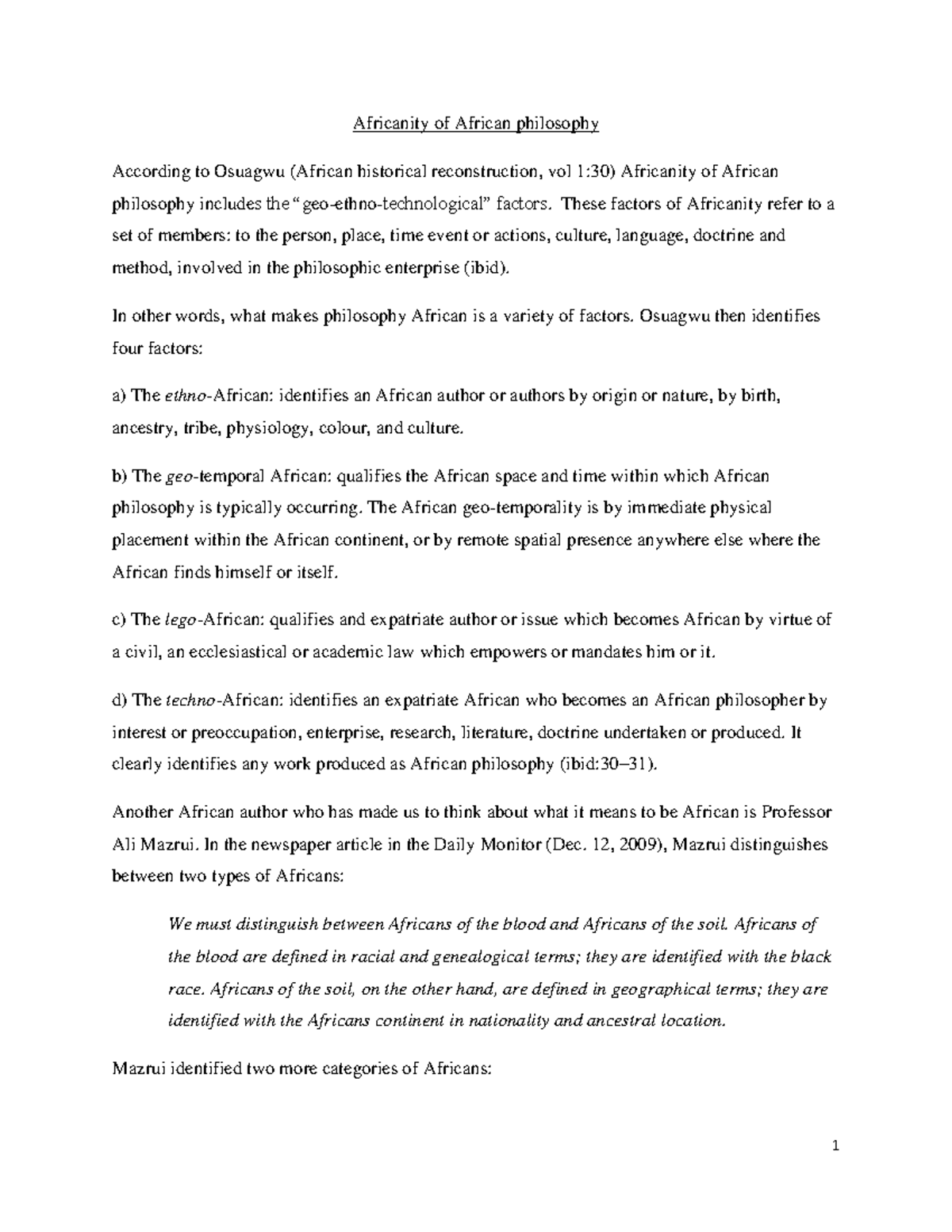 Africanity of African Philosophy: Key Factors & Perspectives - Studocu