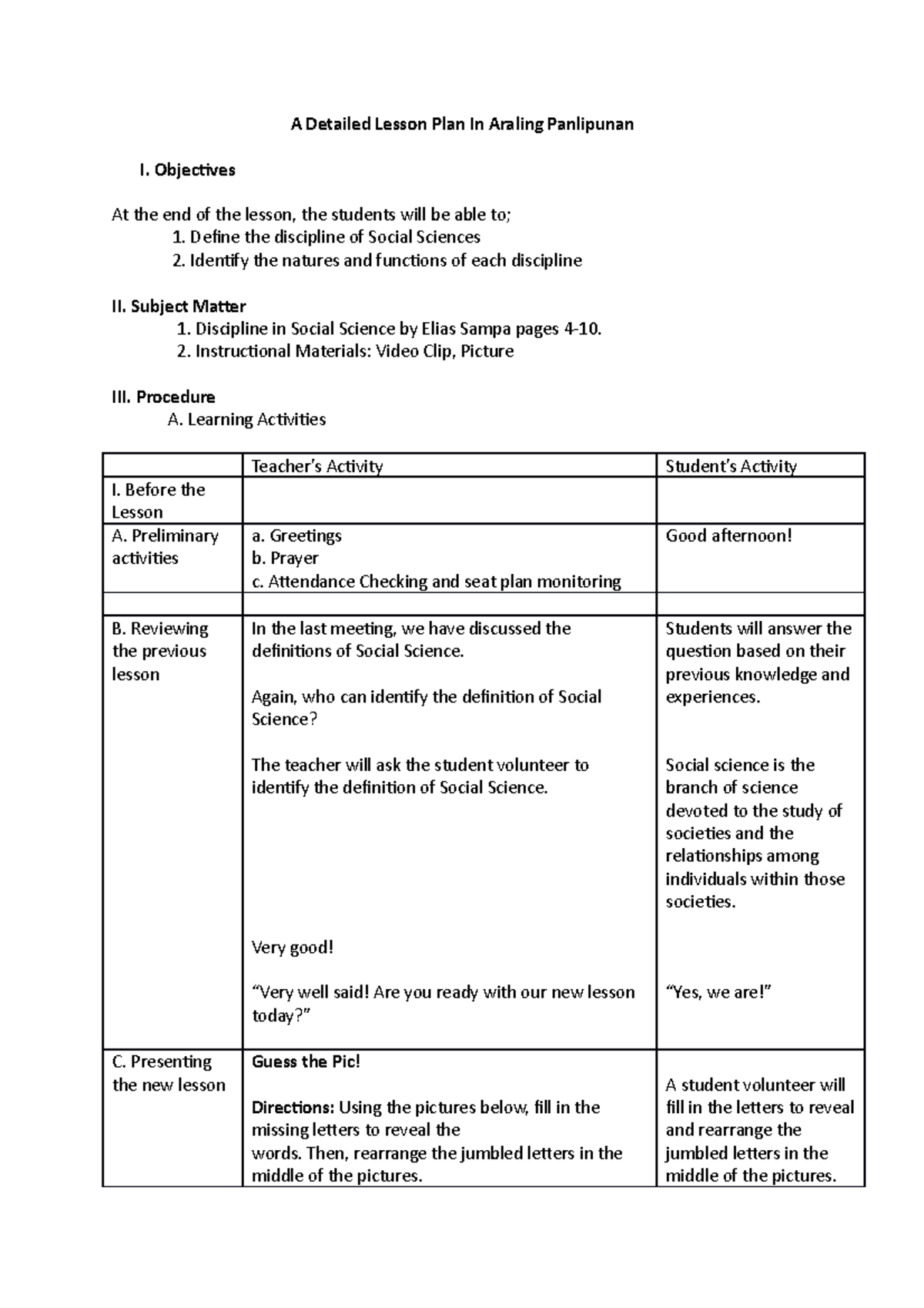 DISS-DEMO - Detailed Lesson Plan in Araling Panlipunan (Social Science ...
