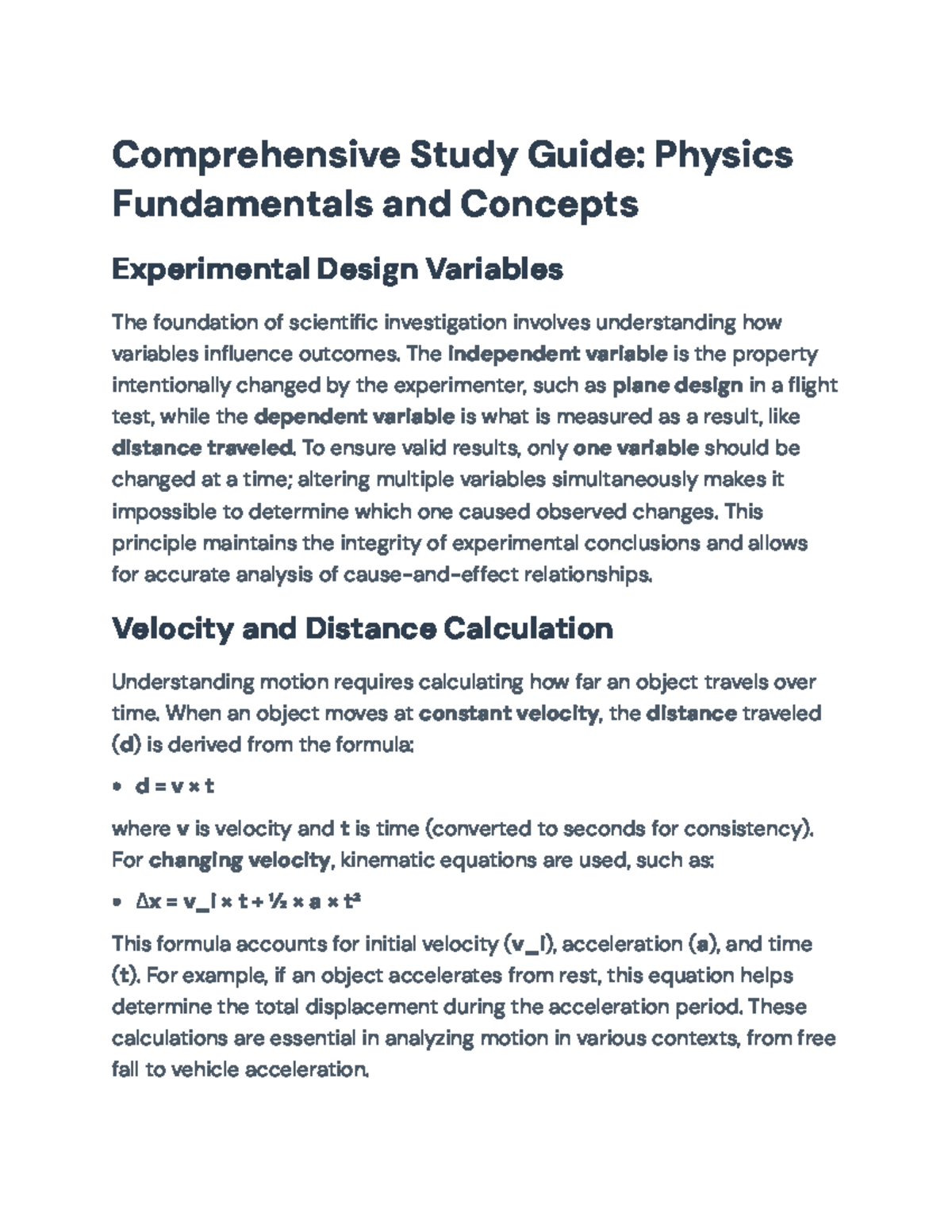 Comprehensive Study Guide: Physics Concepts & Experimental Design (PHYS ...