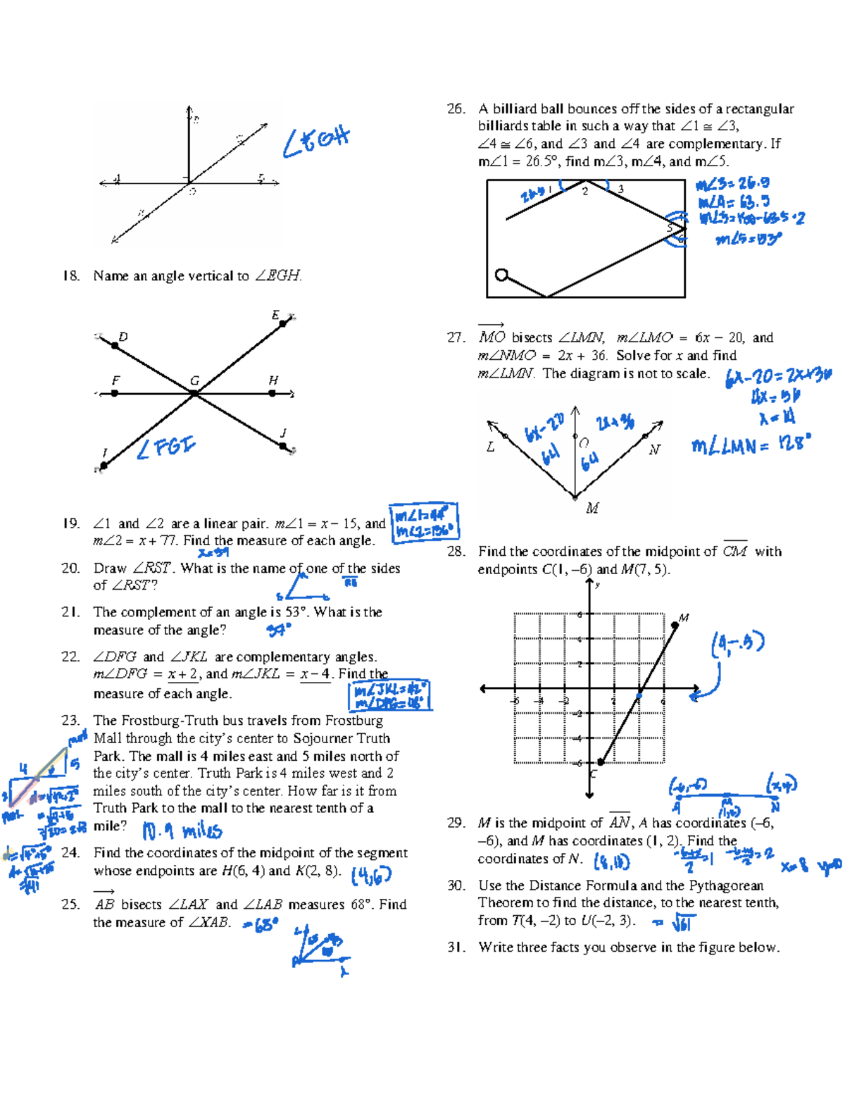 Geometry Quiz: Angle Measures and Midpoints (Course Code: 26) - Studocu