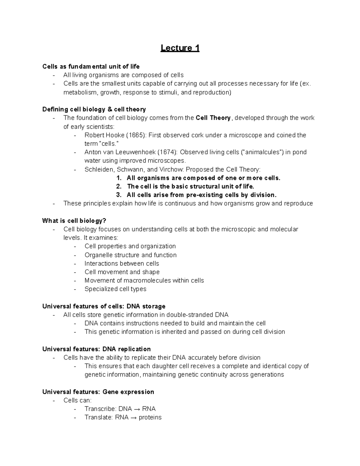 Biob10 Midterm Study Notes on Cell Biology and Molecular Processes ...