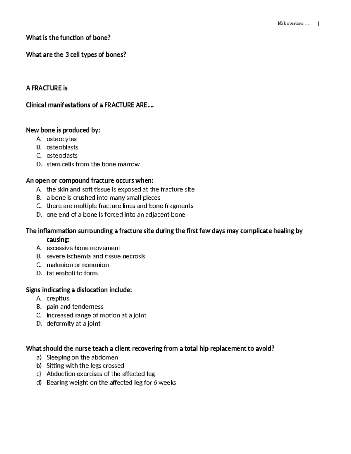 MSK Overview: Bone Functions, Fractures, and Osteoarthritis Insights ...