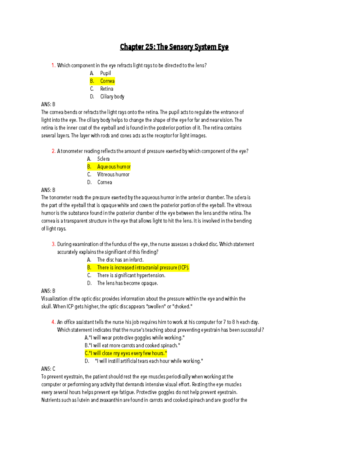 Chapter 25 & 26: The Sensory System - Eye and Ear Review Questions ...