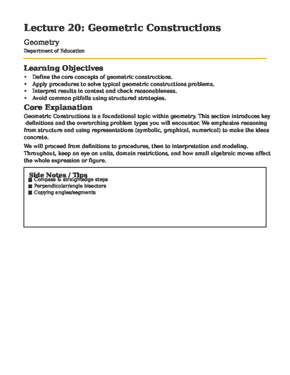 Lecture 20: Geometric Constructions in Geometry - Studocu