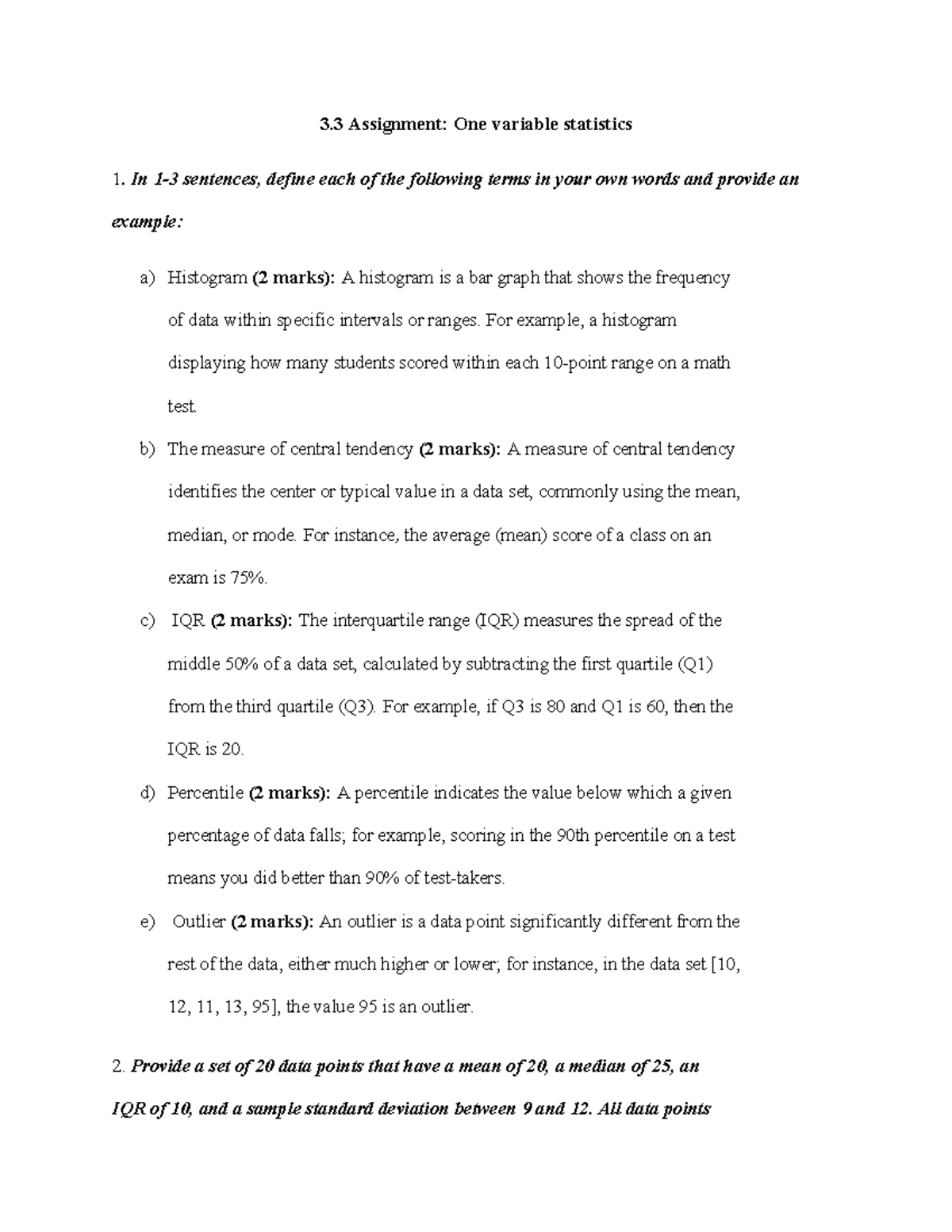 3.3 Assignment: One Variable Statistics Overview - Studocu