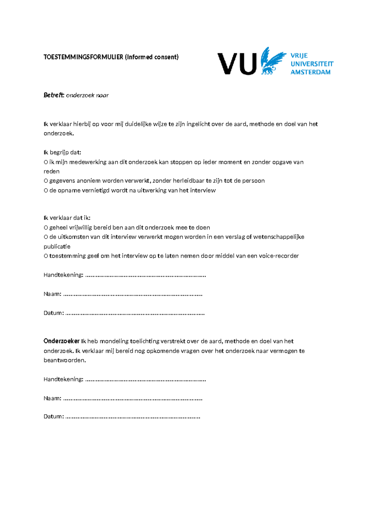 Informed Consent Form for Research Study on Learning - Studeersnel