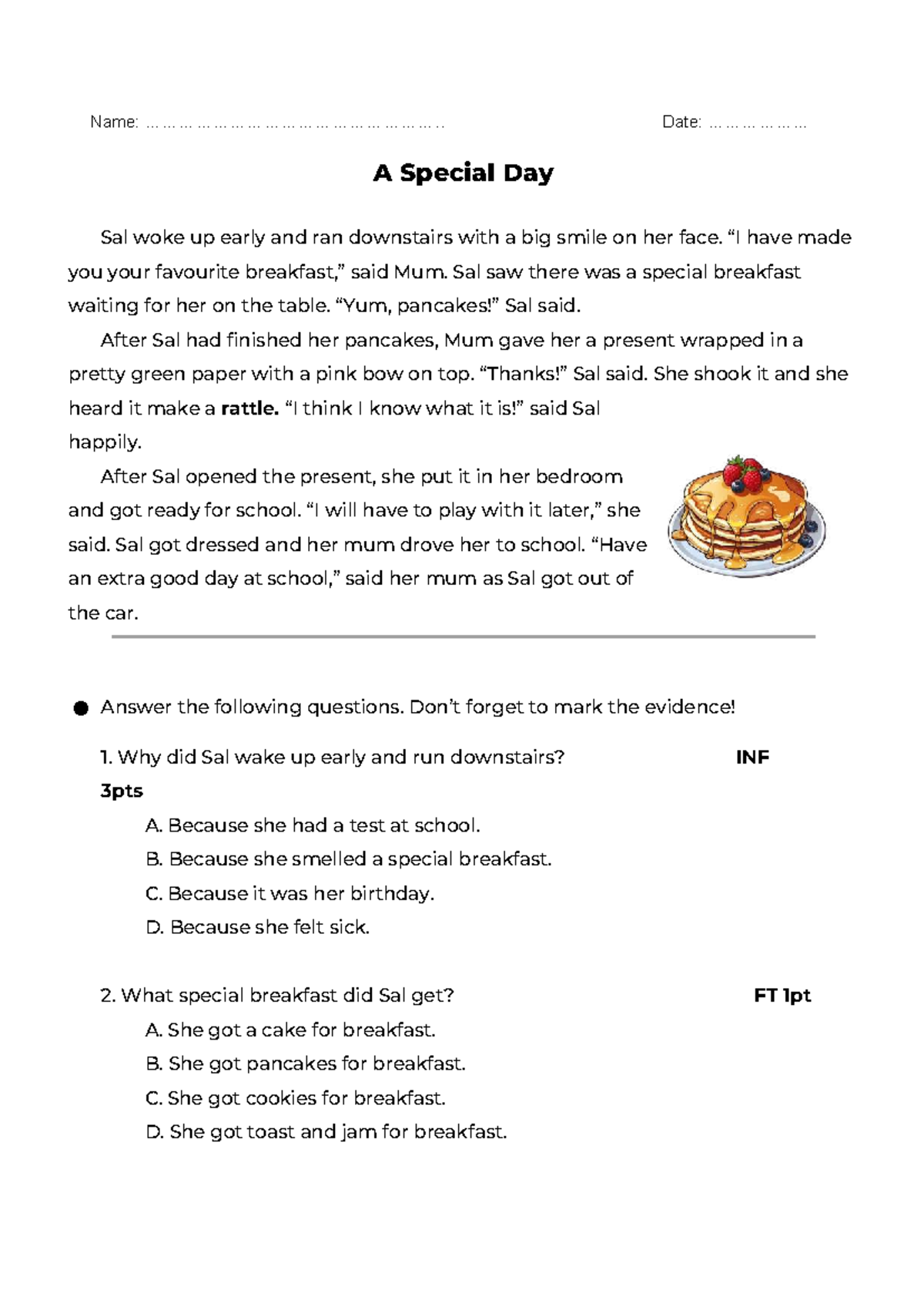 Reading Comprehension 3: A Special Day Analysis - Studocu