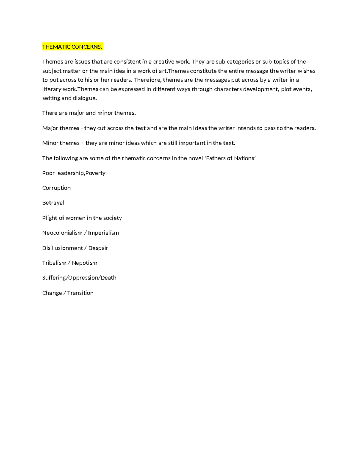 Thematic Concerns in "Fathers of Nations" - Literary Analysis Notes ...