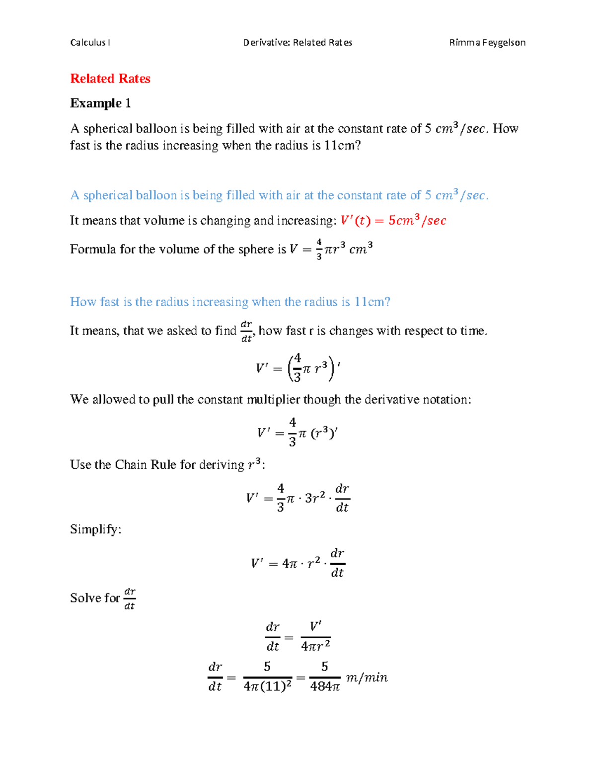 4.1 Related Rates - Calculus 1 Final Exam Notes - Studocu