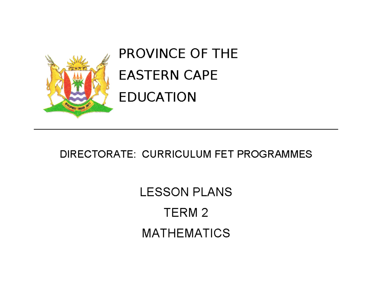 Grade 11 Mathematics Lesson Plans for Term 2: Functions & Trigonometry ...