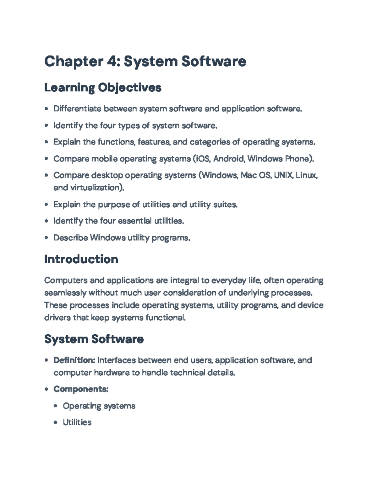 System Software Overview: Functions, Operating Systems, and Utilities - Chapter 4: System ...