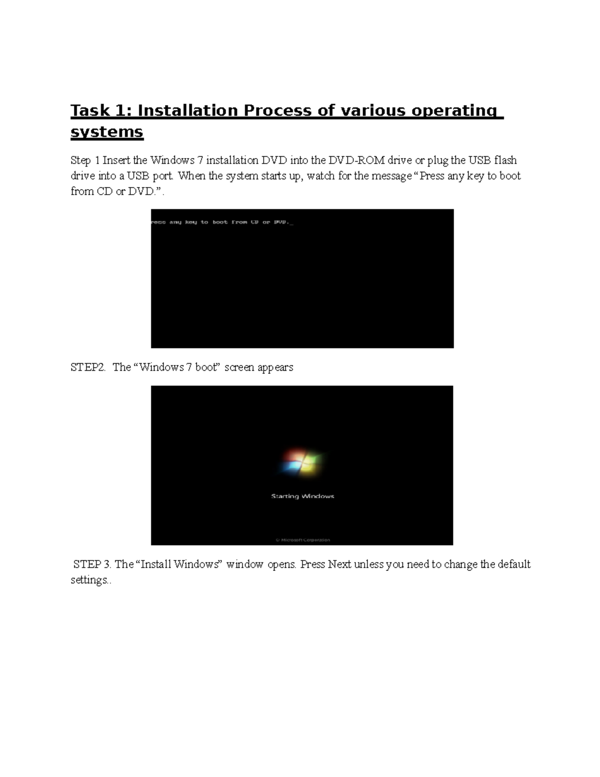 OPERATING SYSTEM PRACTICAL - Task 1: Installation Process of various ...