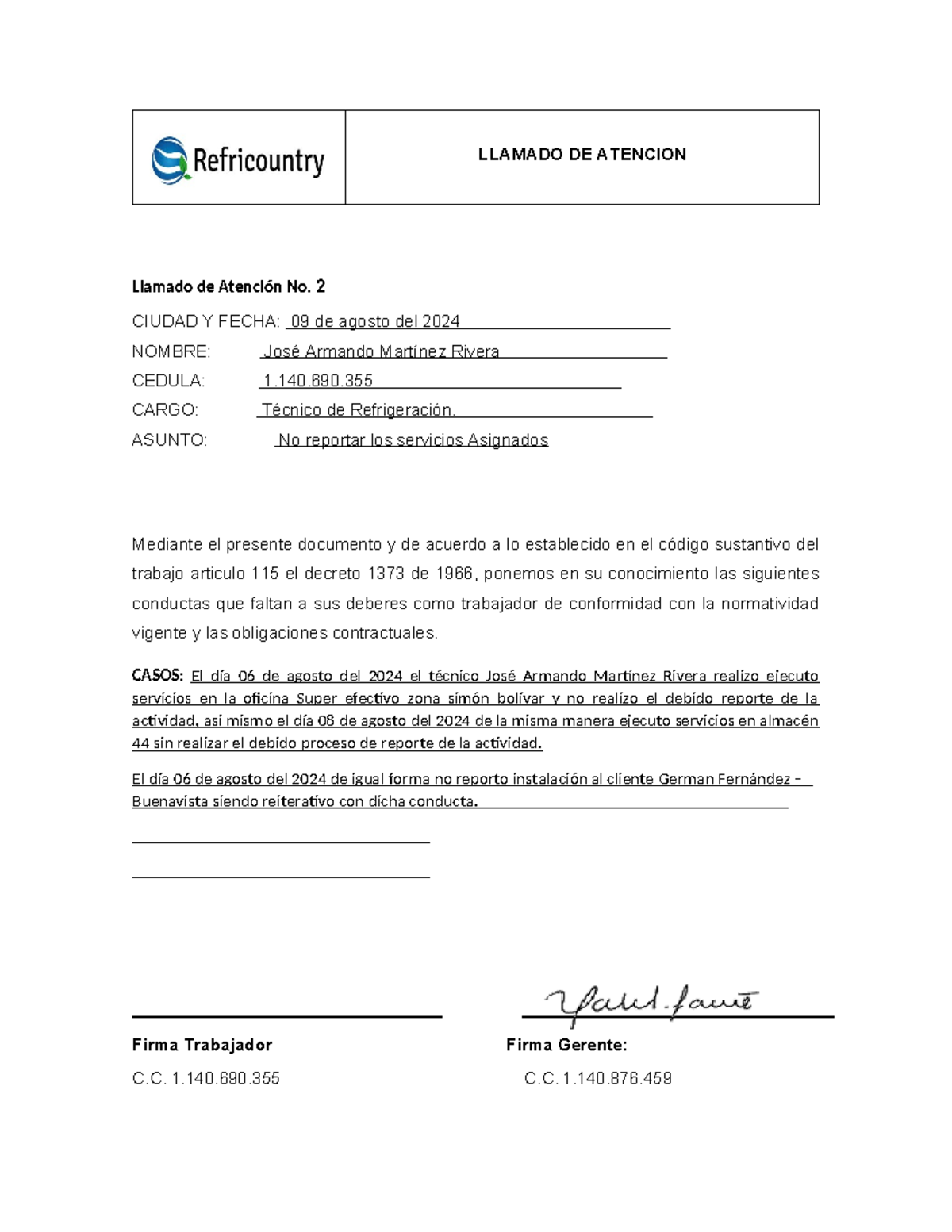 Formato de Llamados de Atención para Trabajadores - Ejemplo 2024 - Studocu